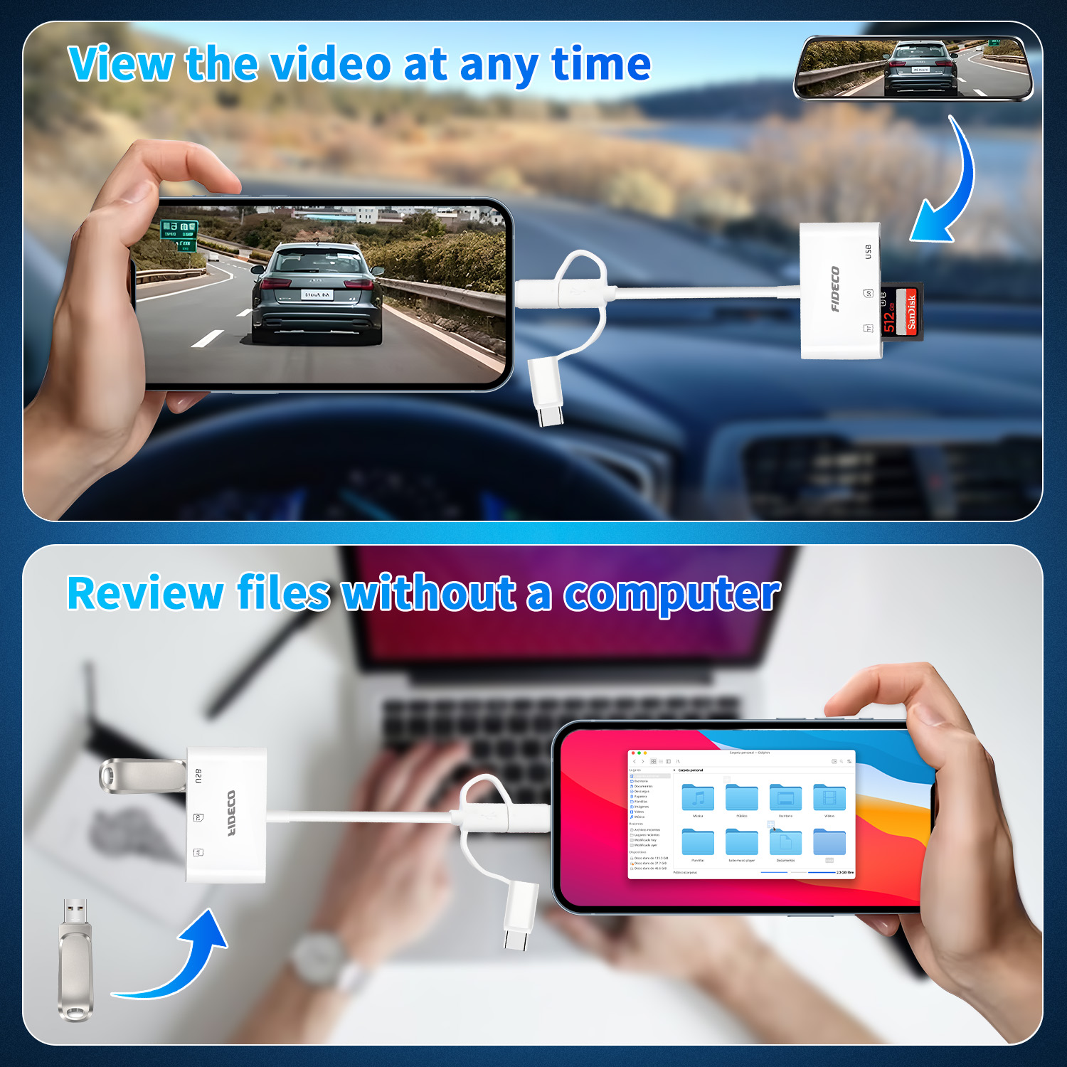 FIDECO 3 in 1 Type C Lightning Micro to USB SD/TF Card Reader Dual Slot ...